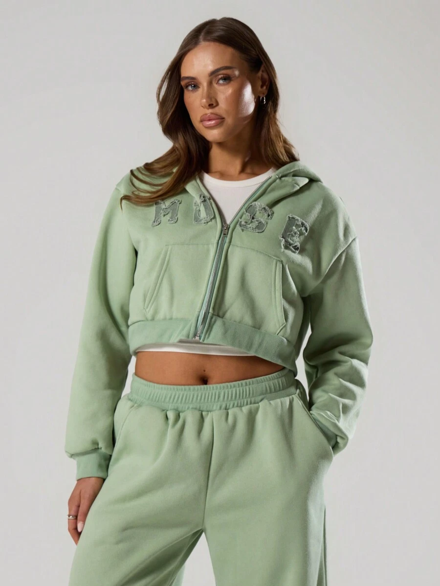 MUSERA Winter Clothes MUSE Letter Zip Up Hoodie Sweatshirt | SHEIN USA