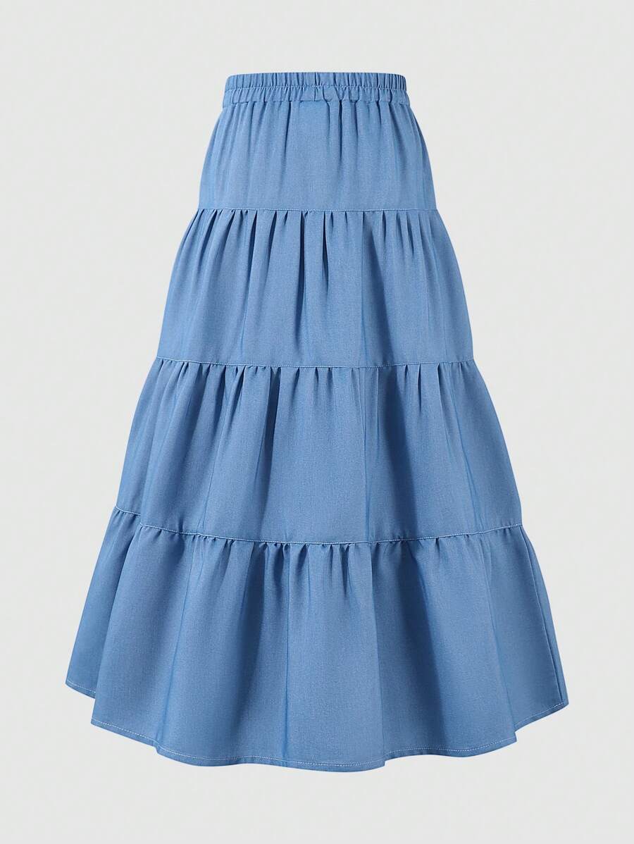 Tween Girl Bow Layered Ruffle A-Line Skirt With Draping Design Long ...