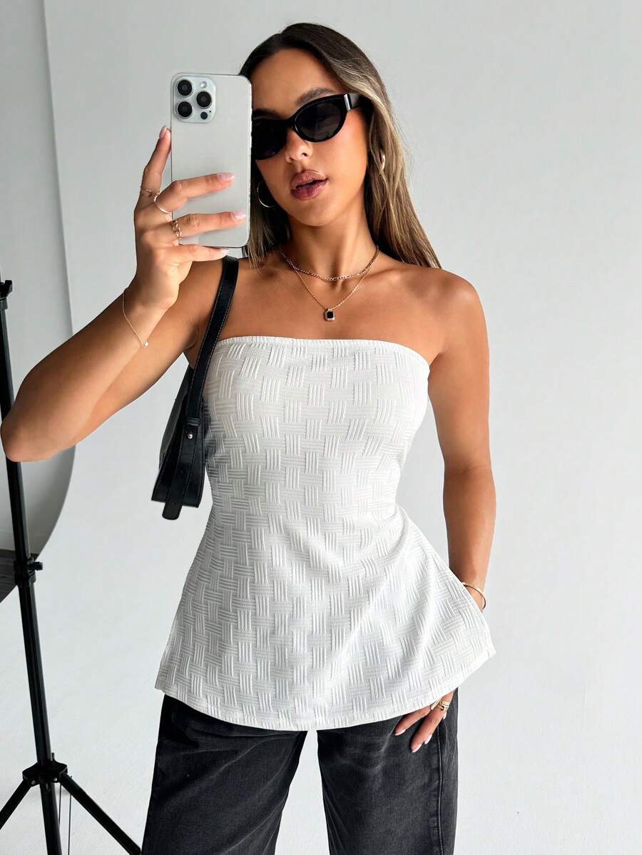 SHEIN Essnce Women Casual Solid Color Texture Side Split Tube Top for Sale Australia| New ...