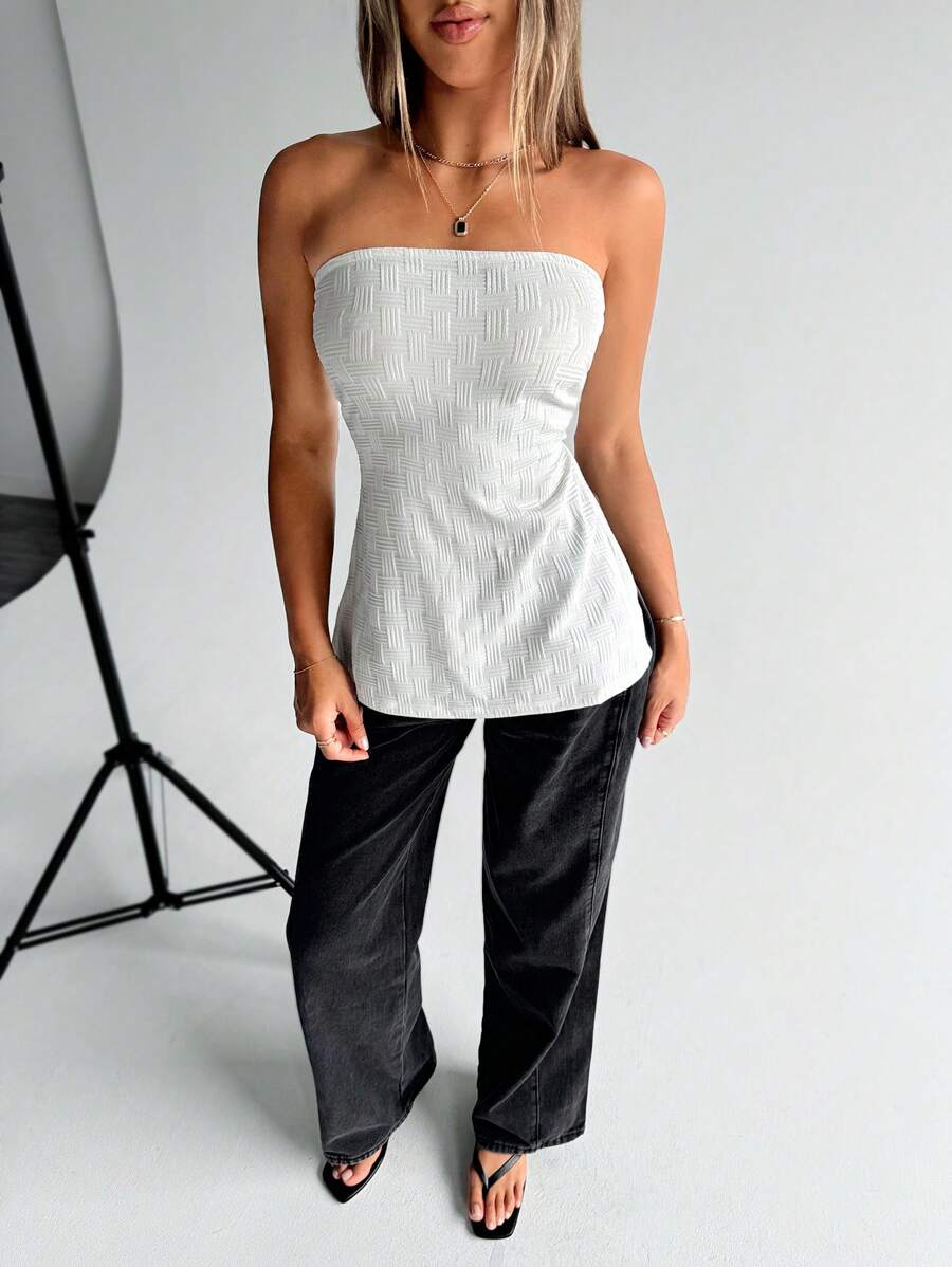 SHEIN Essnce Women Casual Solid Color Texture Side Split Tube Top for Sale Australia| New ...