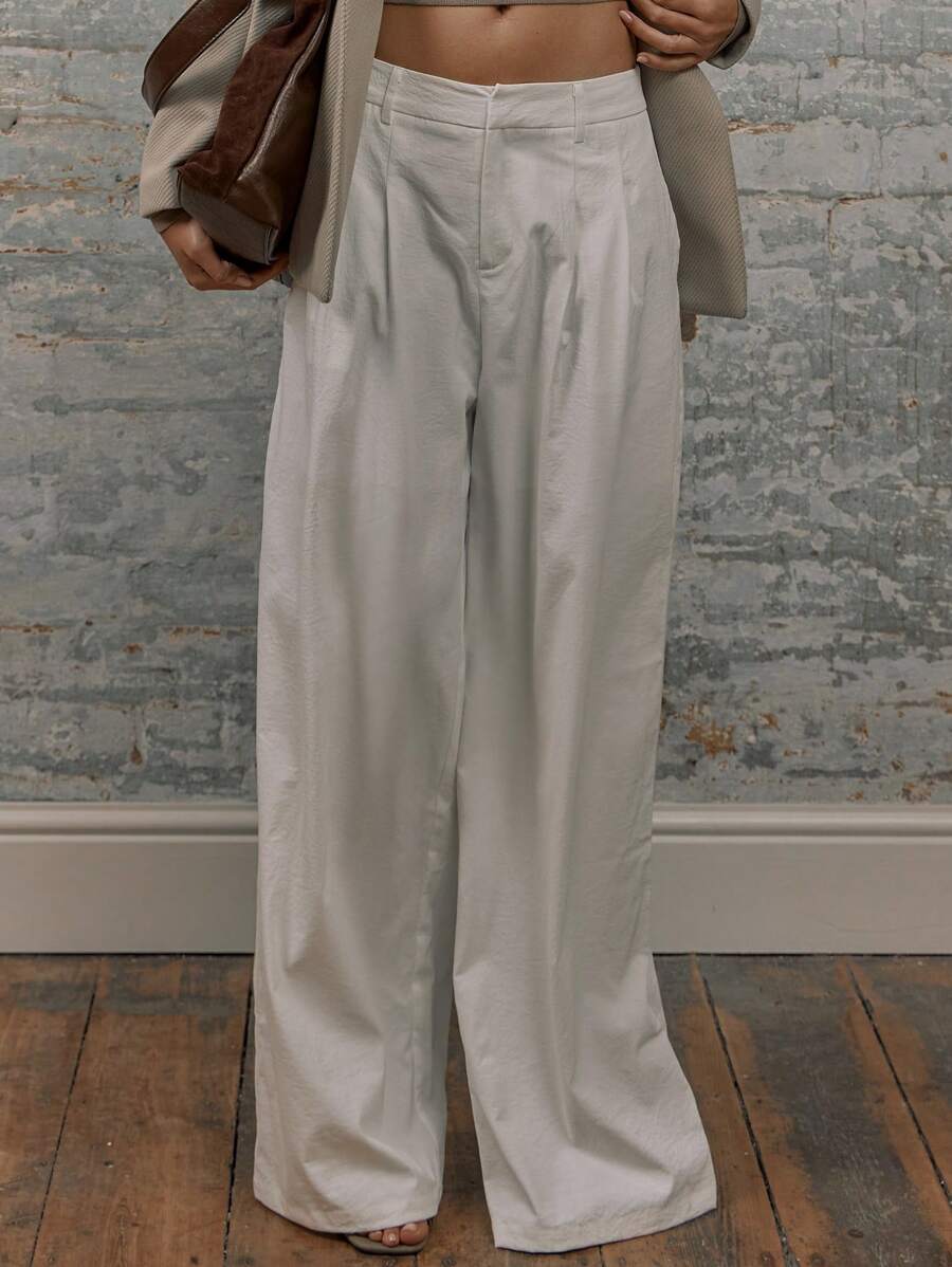 MUSERA Tailored Mid Rise Wide Leg Fold Pleated Trouser With Belt Loops ...