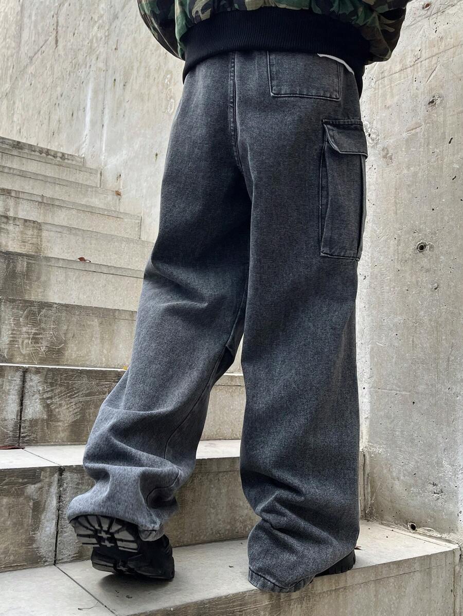 Manfinity LEGND Heren Cargo Pocket Loose Wide Leg Casual Jeans | SHEIN ...