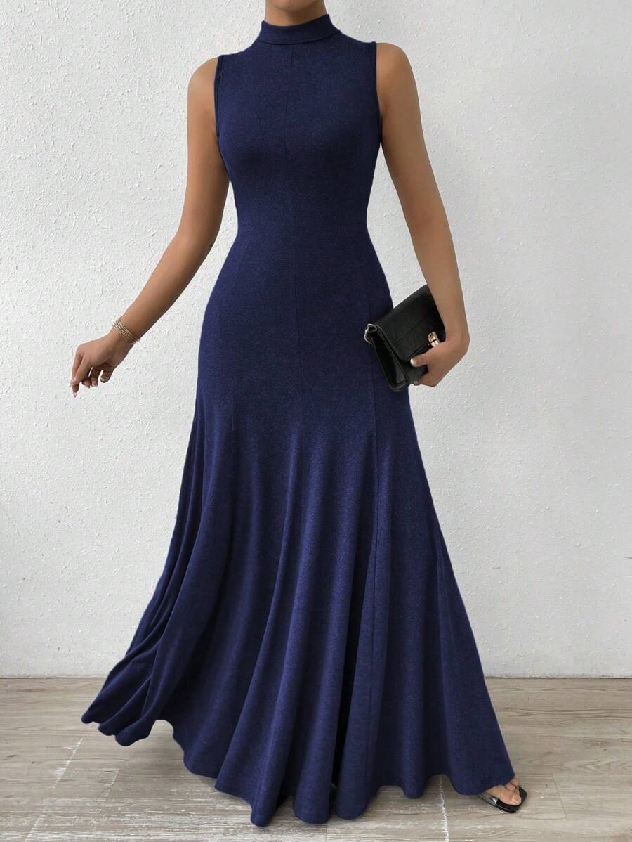 RosyDaze Solid Color Mermaid Style Stand Collar Dress Evening Dress ...