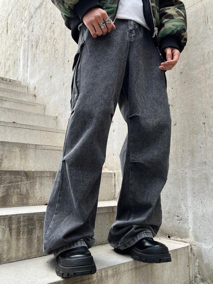 Manfinity LEGND כיס מטען לגברים משוחרר עם רגל רחבה ג'ינס קז'ואל | SHEIN IL