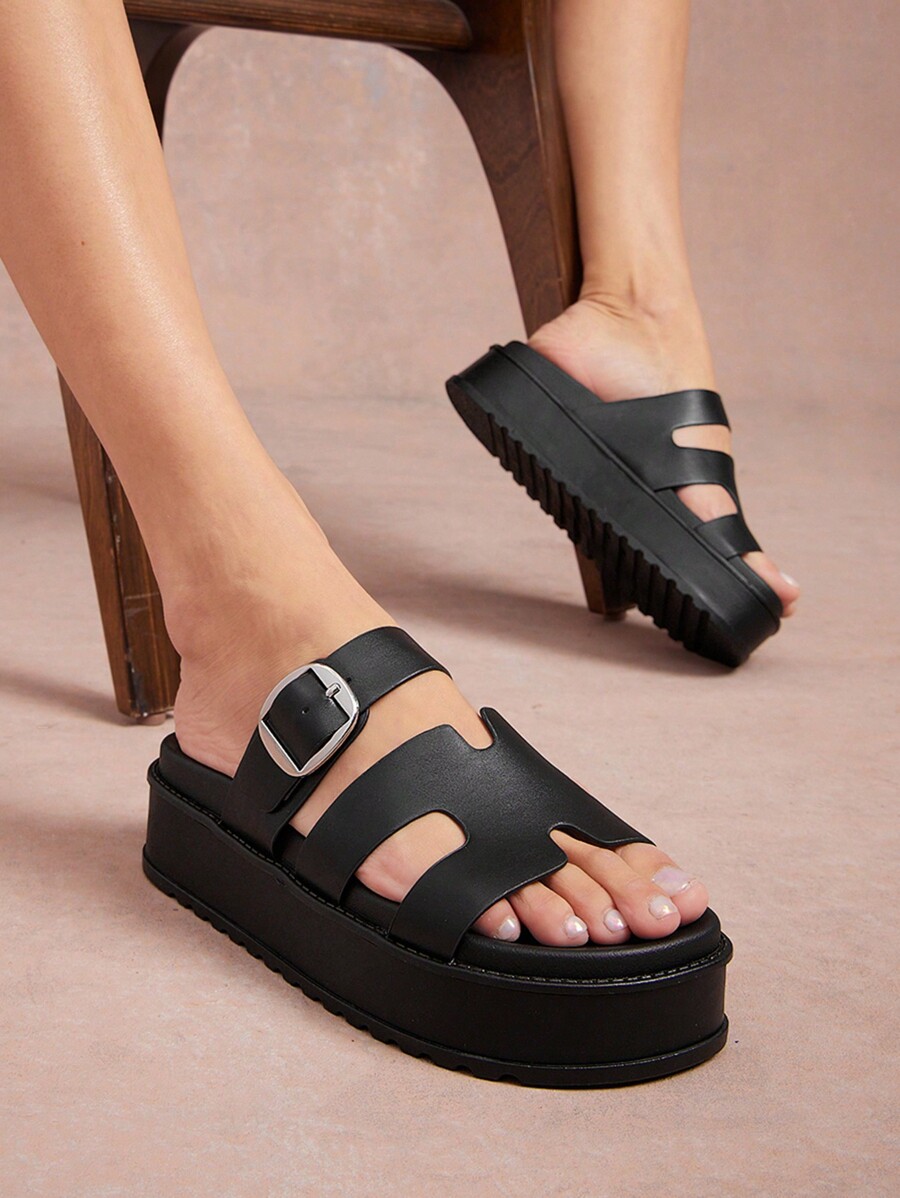 SHEIN SHUZIA Women Platform Slip-On Sandals With Comfortable Molded ...