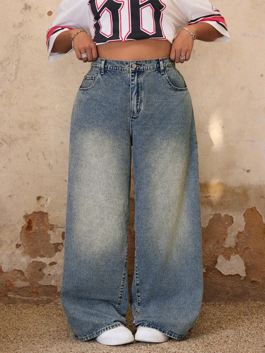 SHEIN ICON Plus Size Non-Stretch Retro Baggy Jeans, Y2K Streetwear ...