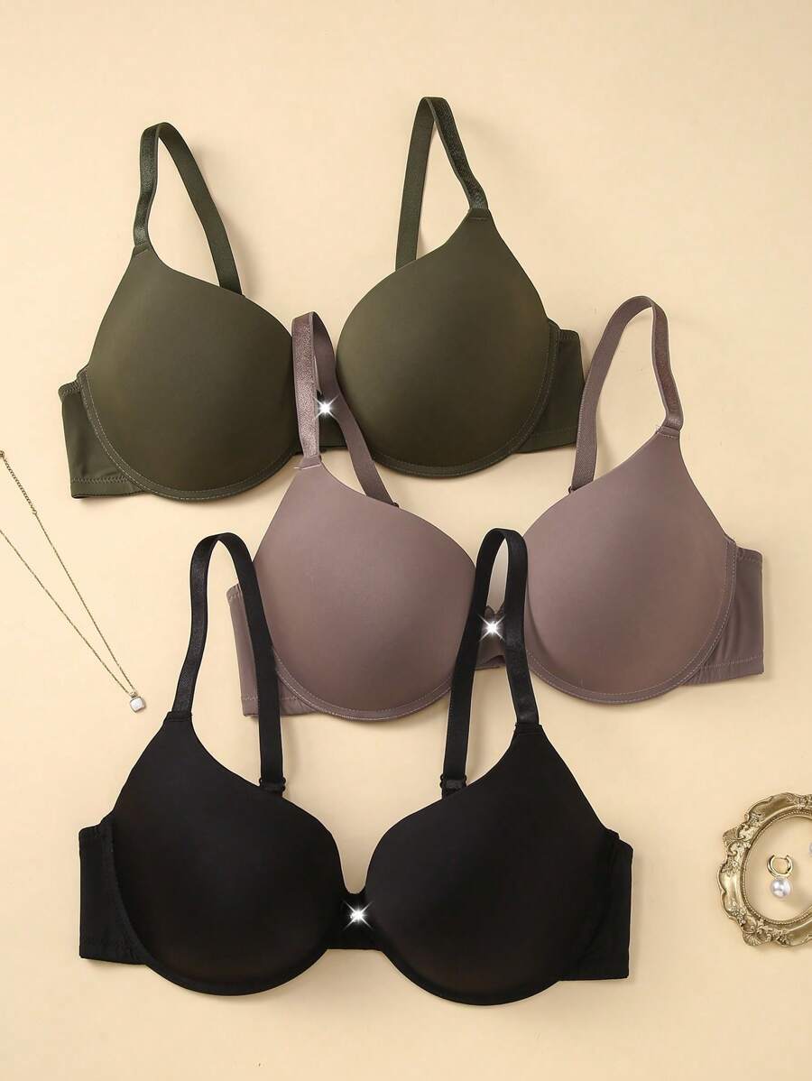3pcs/Set Plus Size Comfortable Seamless Wireless Lightly Lined Bras ...