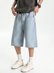 Manfinity Hypemode Men's Light Blue Washed Loose Casual Denim Shorts ...