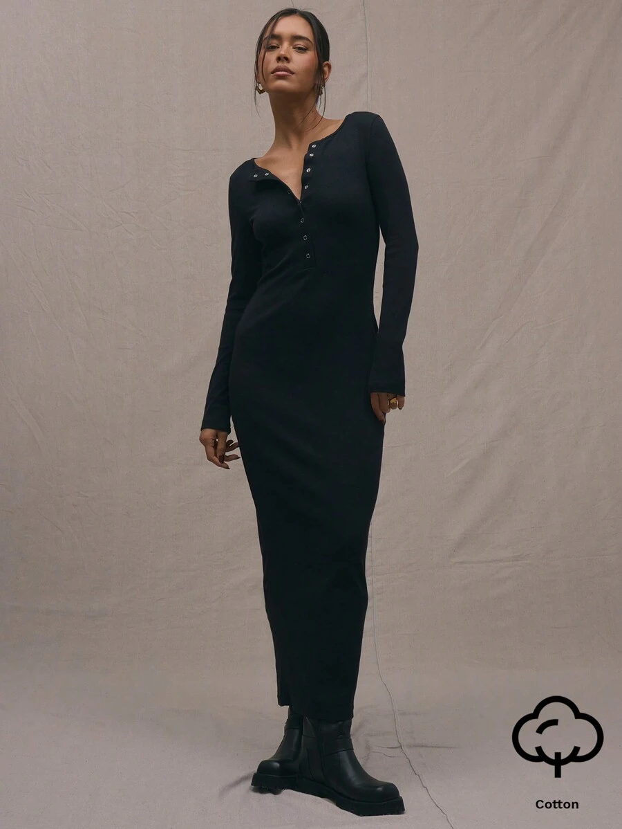MUSERA Half Eyelet Placket Long Dress Casual Elegant, Spring Summer ...