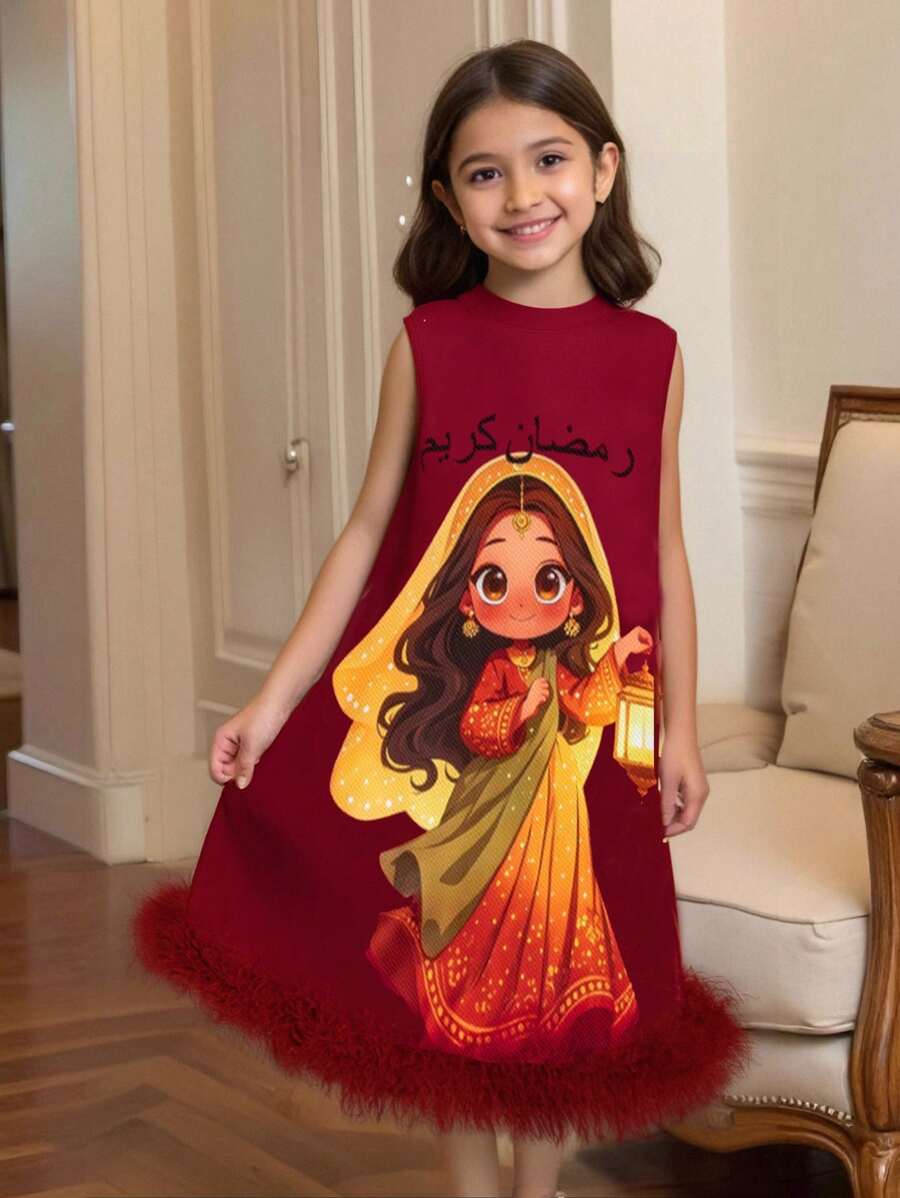 SHEIN Mädchen Ramadan Party Elegantes Patchwork Plüsch Stehkragen Kleid ...