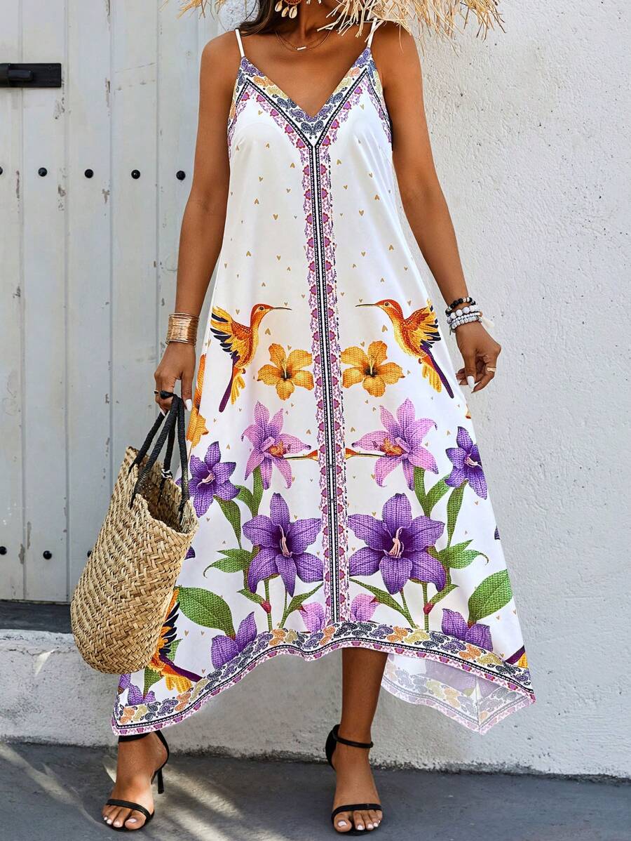 SHEIN Holidaya Robe longue tissée à imprimé, style bohème avec ...