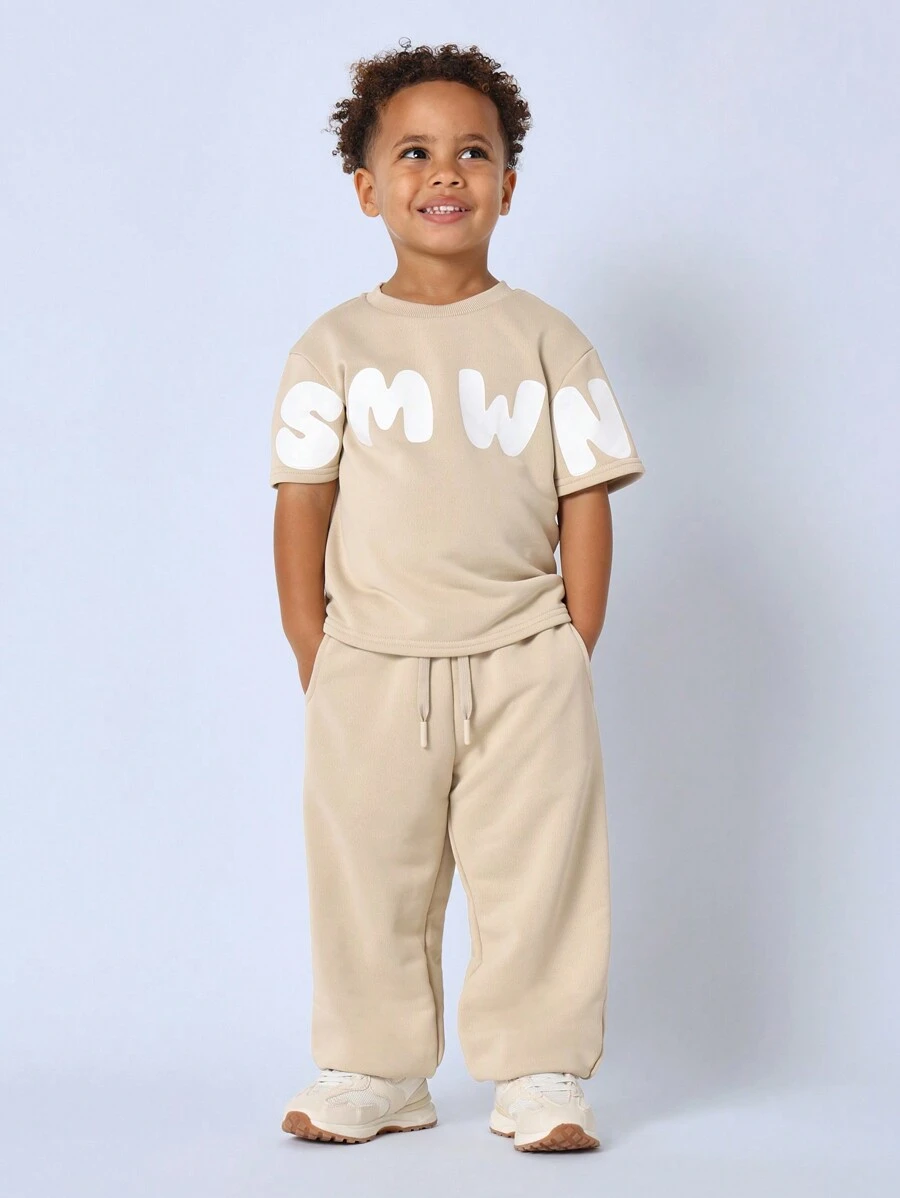 SUMWON เซ็ทสองชิ้นเสื้อผ้าเด็กจำเป็น ชุดนอนพิมพ์ลาย ตัวหนังสือ ฤดูใบไม้ ...