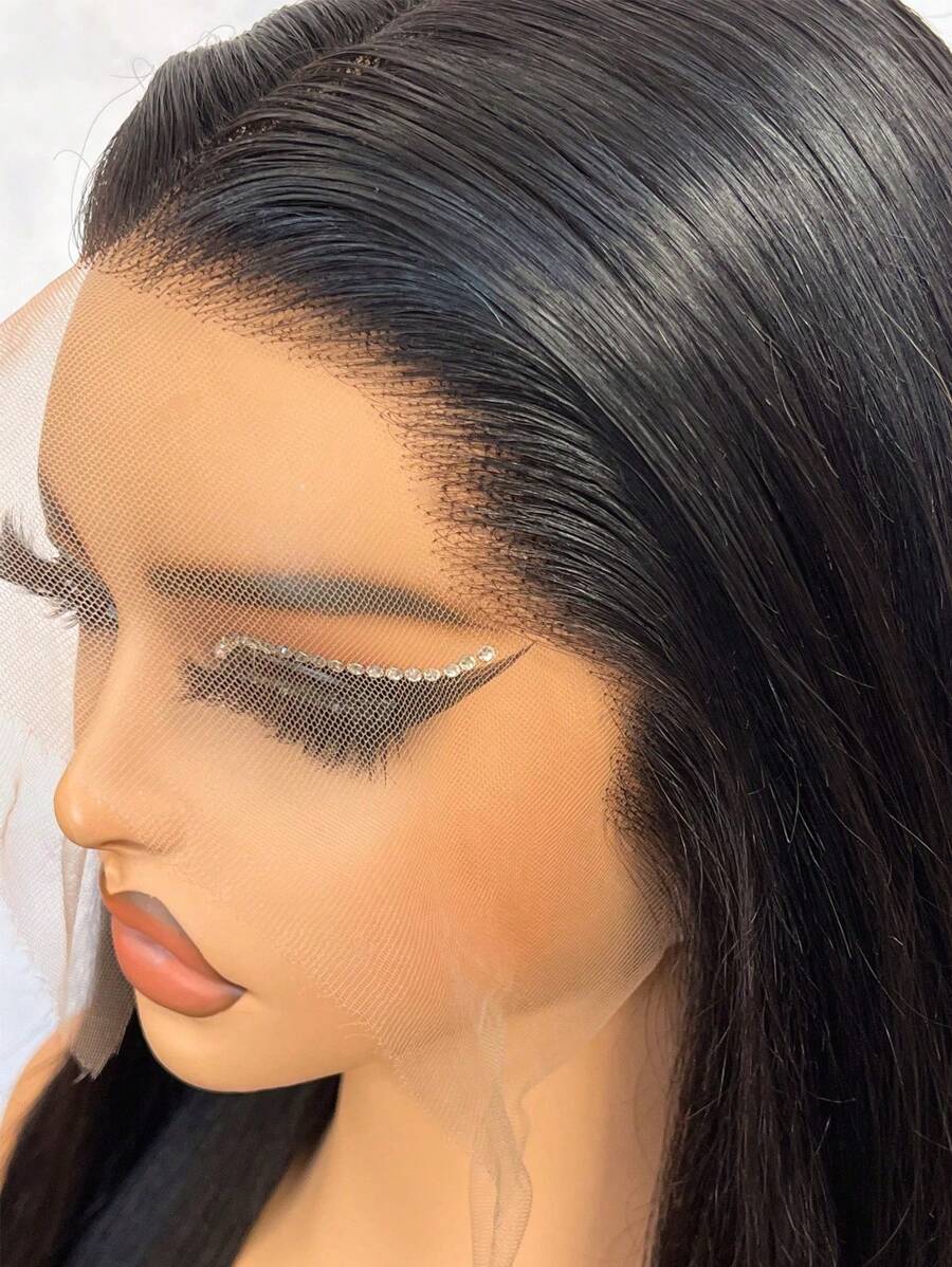 Perruque lace front droite transparente de 26 pouces, 13 x 4, densité de 150 %, cheveux naturels ...