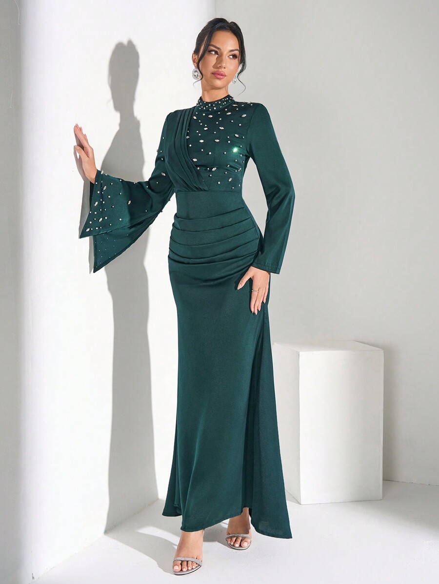 SHEIN Belle High-End Formal Dinner Dress With Diamond Embellished ...