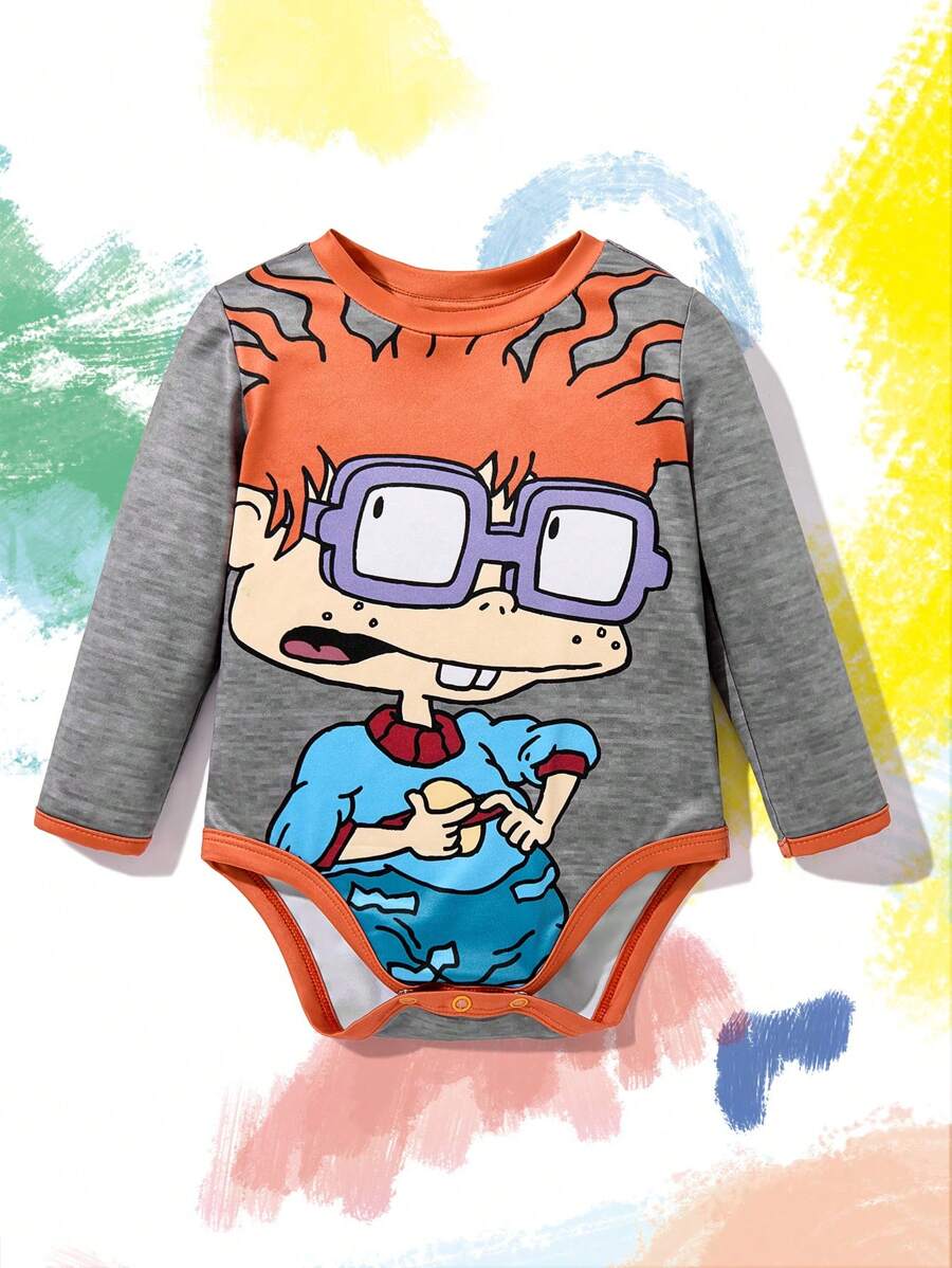 Nick 90s | SHEIN Baby Boy Cartoon Print Colorblock Orange Casual Cute ...