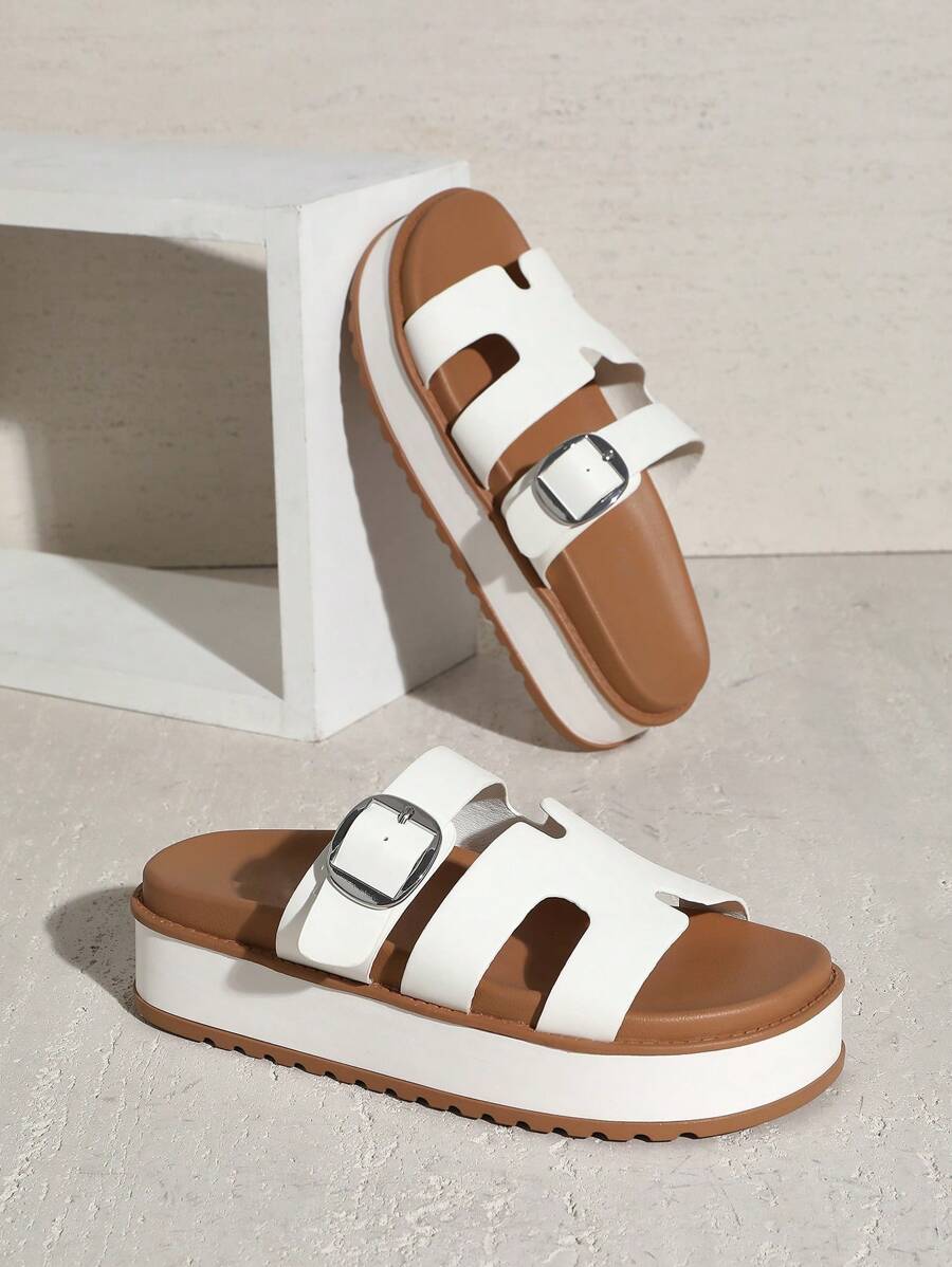 SHEIN SHUZIA Women Platform Slip-On Sandals With Comfortable Molded ...