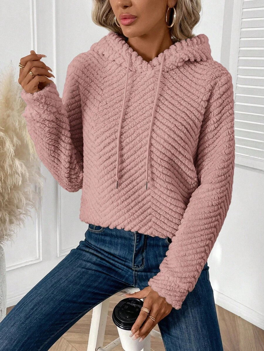 SHEIN LUNE Ultra Soft & Fuzzy Pink Women's Casual Sweatshirts ...