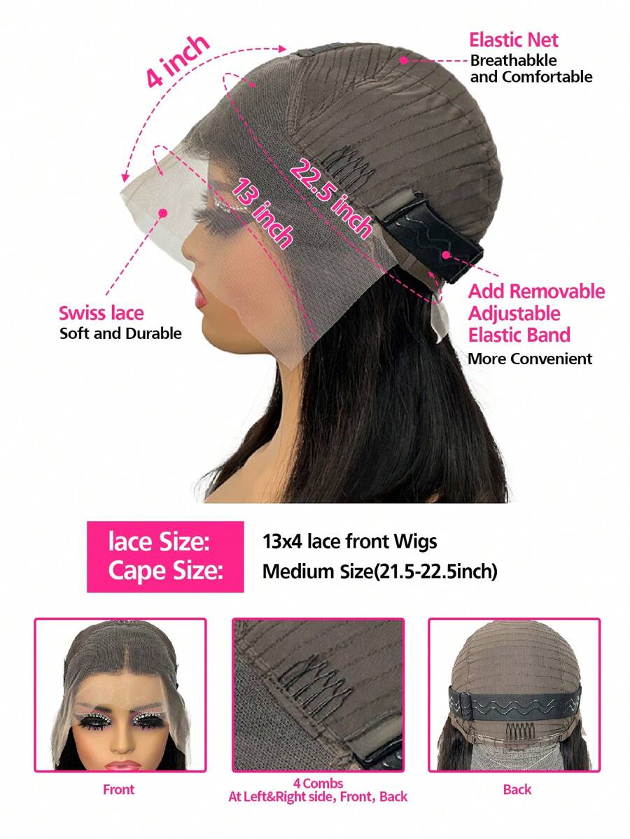 Parrucca frontale in pizzo diritto trasparente da 26 pollici, 13 x 4 ...