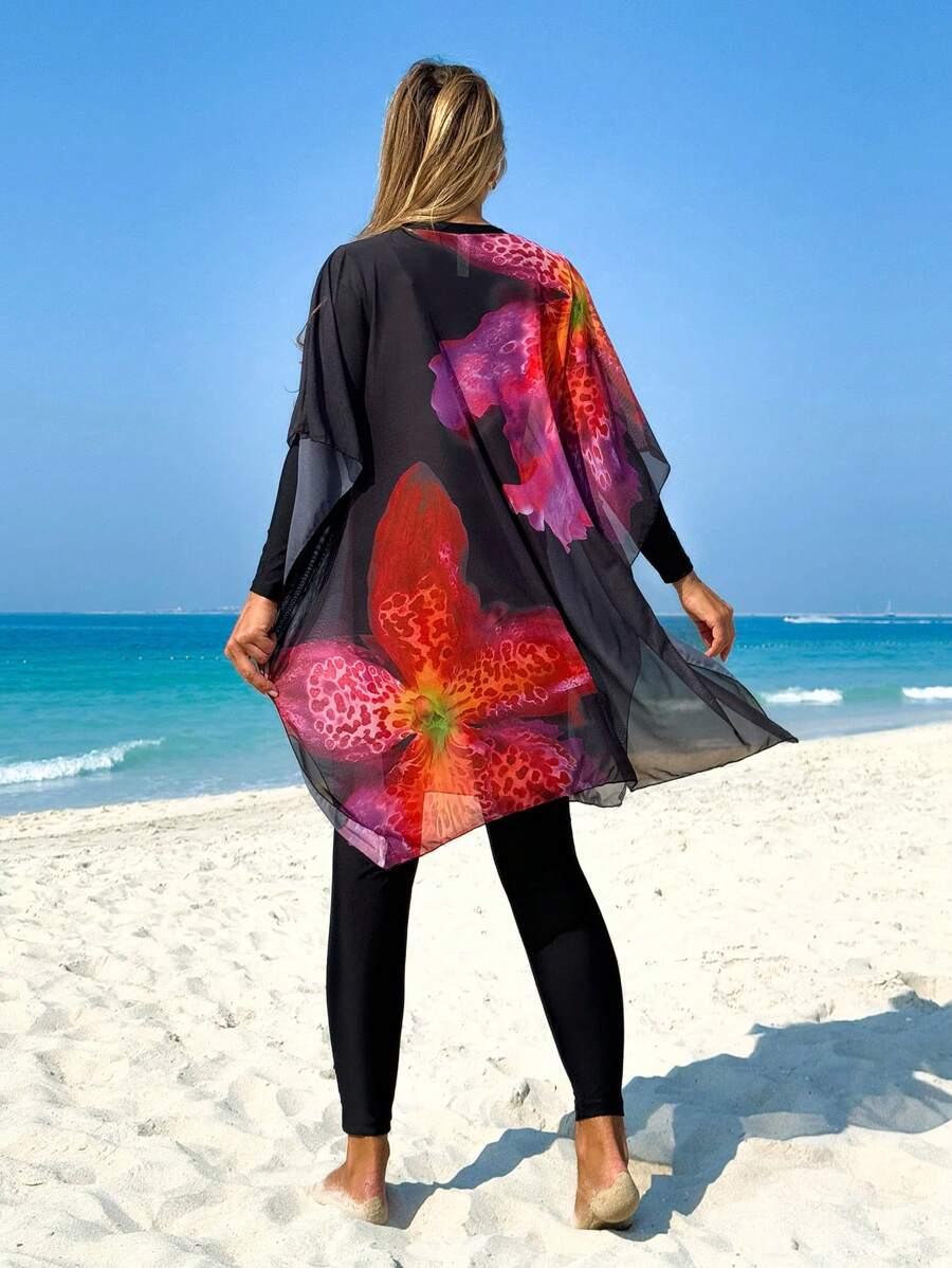 Swim Mulvari Women's 3pcs/Set Premium Beach Cover Up Set, Netted Floral ...