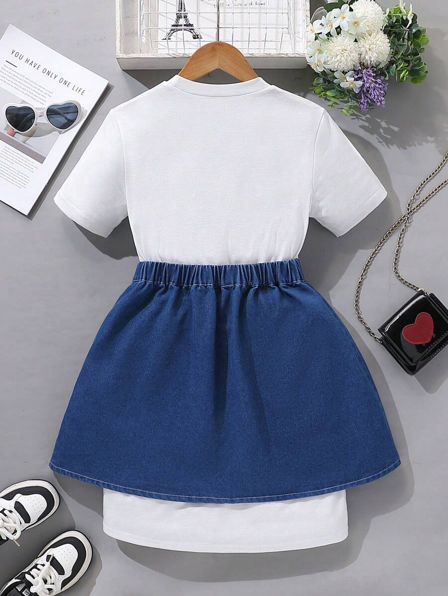 SHEIN 2-Piece Set For Tween Girls, Casual Style With Round Neck Short ...