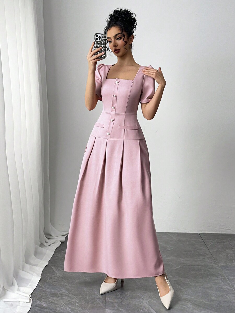 SHEIN Privé Festival Valentine's New Spring/Summer V-Neck Puff Sleeve ...