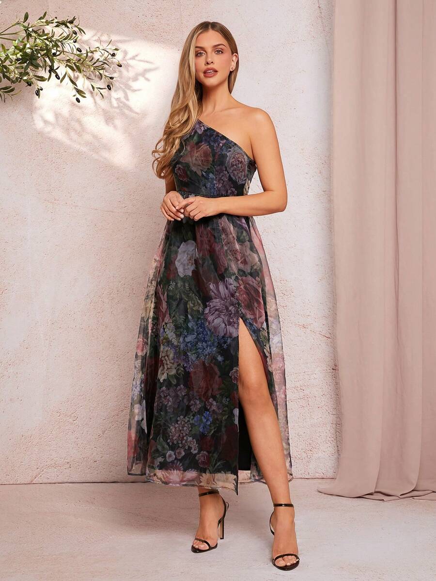 SHEIN Amorya Classic Women Floral Print Sleeveless Asymmetrical Neck ...