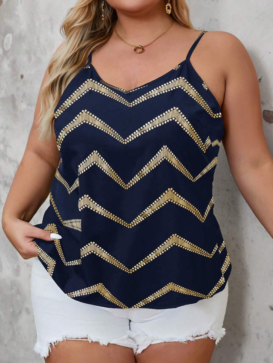 SHEIN Clasi Débardeur grande taille avec nœud à l'avant et impression en feuille d'or | Mode en ...