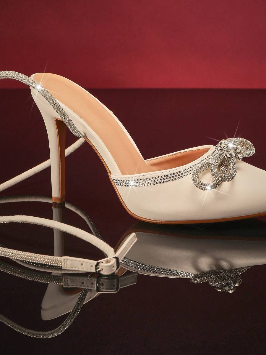 SHUZIA Women's Rhinestone Bow Decor Pointed Toe Stiletto Heel ...