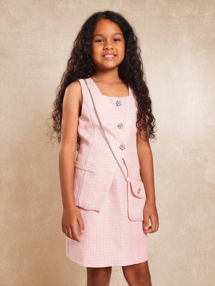 SUMWON Tween Girls Boucle ווסט וחצאית ללא שרוולים עם תיק סט 3 חלקים ...