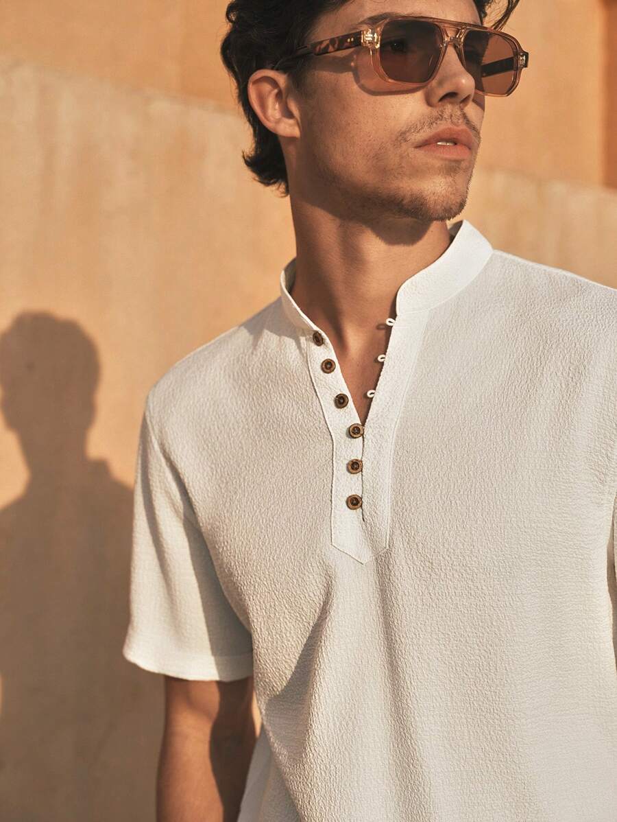 Manfinity ModaGents Men's Woven Close-Fitting Turnover Collar Casual ...