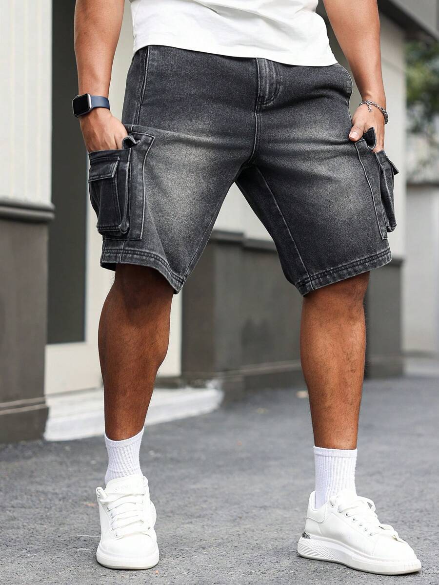 Manfinity LEGND Plus Size Men's Cargo Pocket Wide-Leg Casual Denim ...