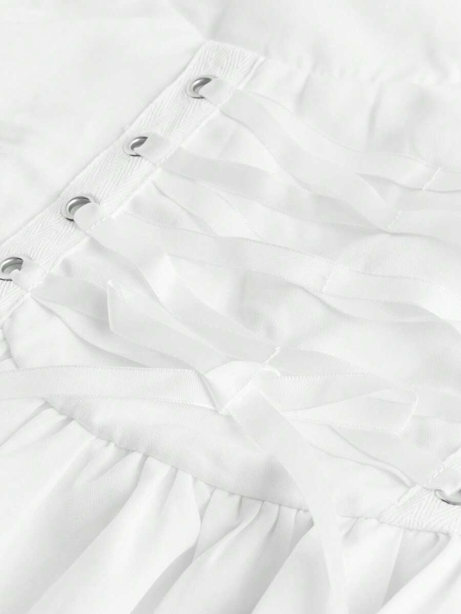 Tween Girl Fitted Elegant Elegant Spaghetti Strap Ruffled Waist Binding ...