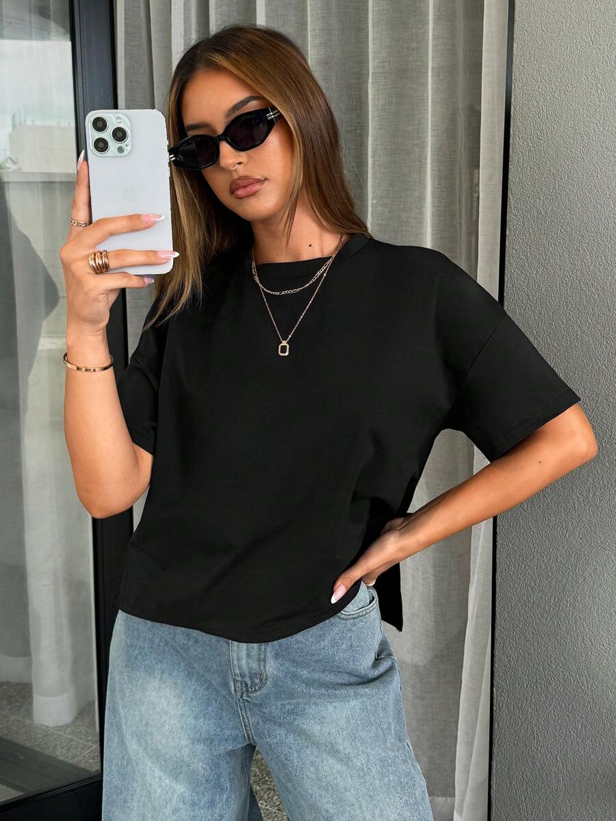 Siren Gaze Women Simple Basic Short Front Long Back T-Shirt for Sale ...