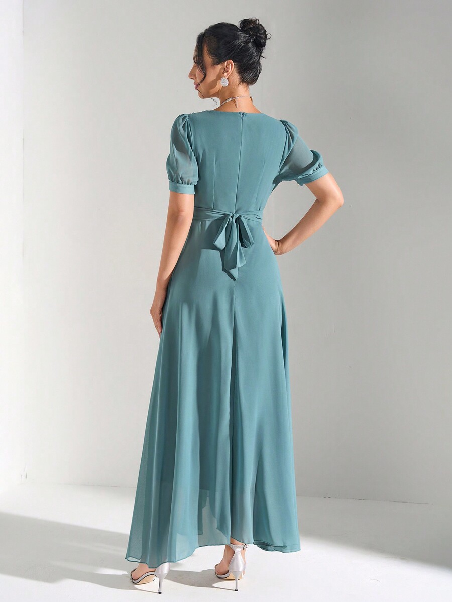 SHEIN Belle Luxury Rhinestone Patchwork Long Dress, Elegant ...