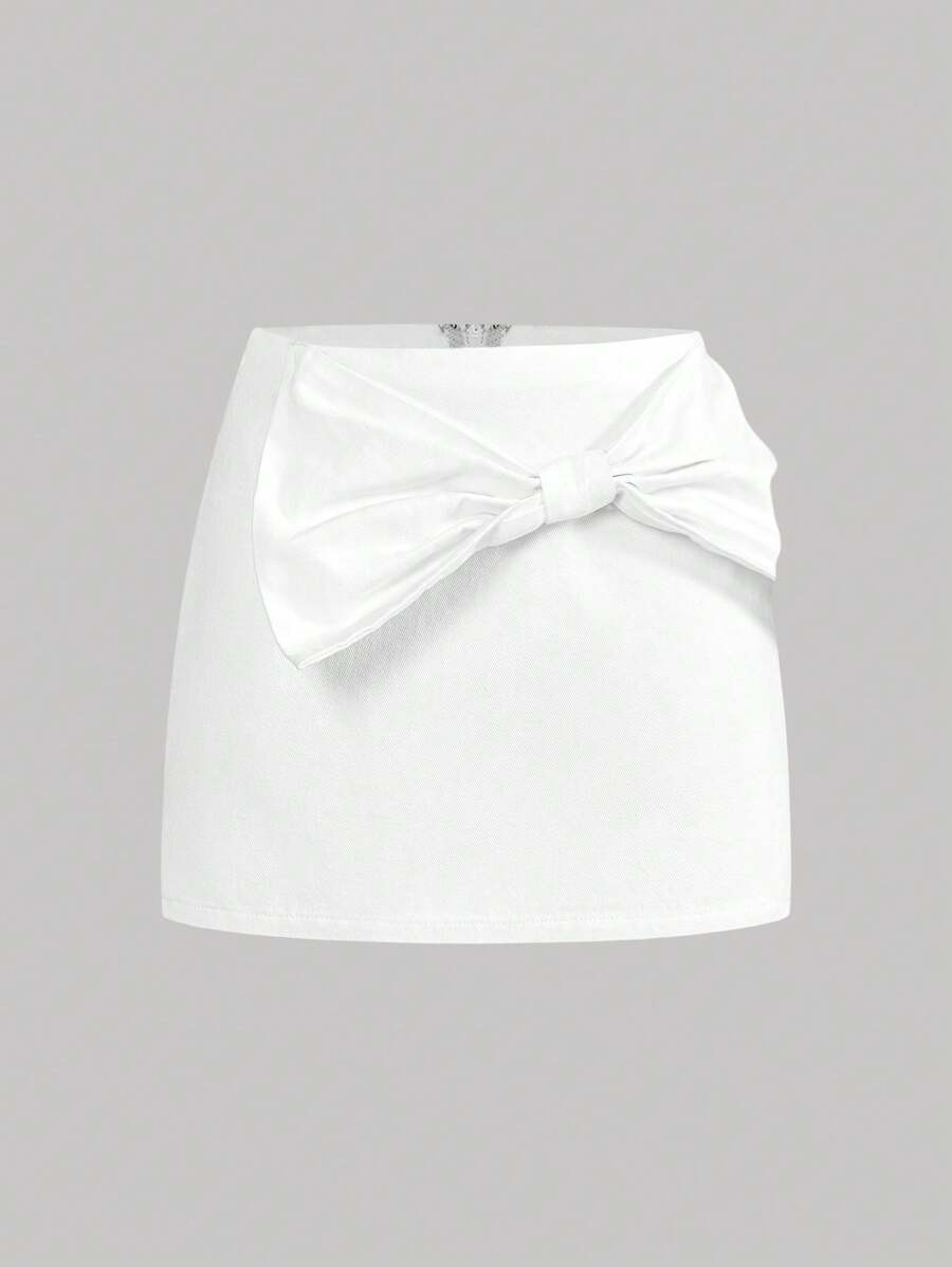 SHEIN MOD Women's Cute Mini Red Cotton Jean Skirt With Bow, Christmas ...