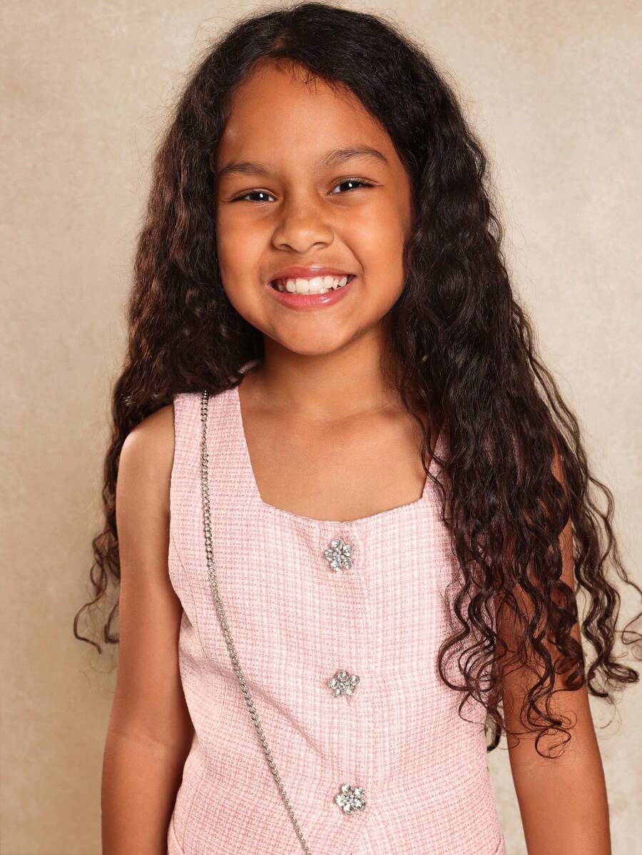 SUMWON Tween Girls Boucle Sleeveless Vest And Skirt With Bag 3 Piece Set | SHEIN