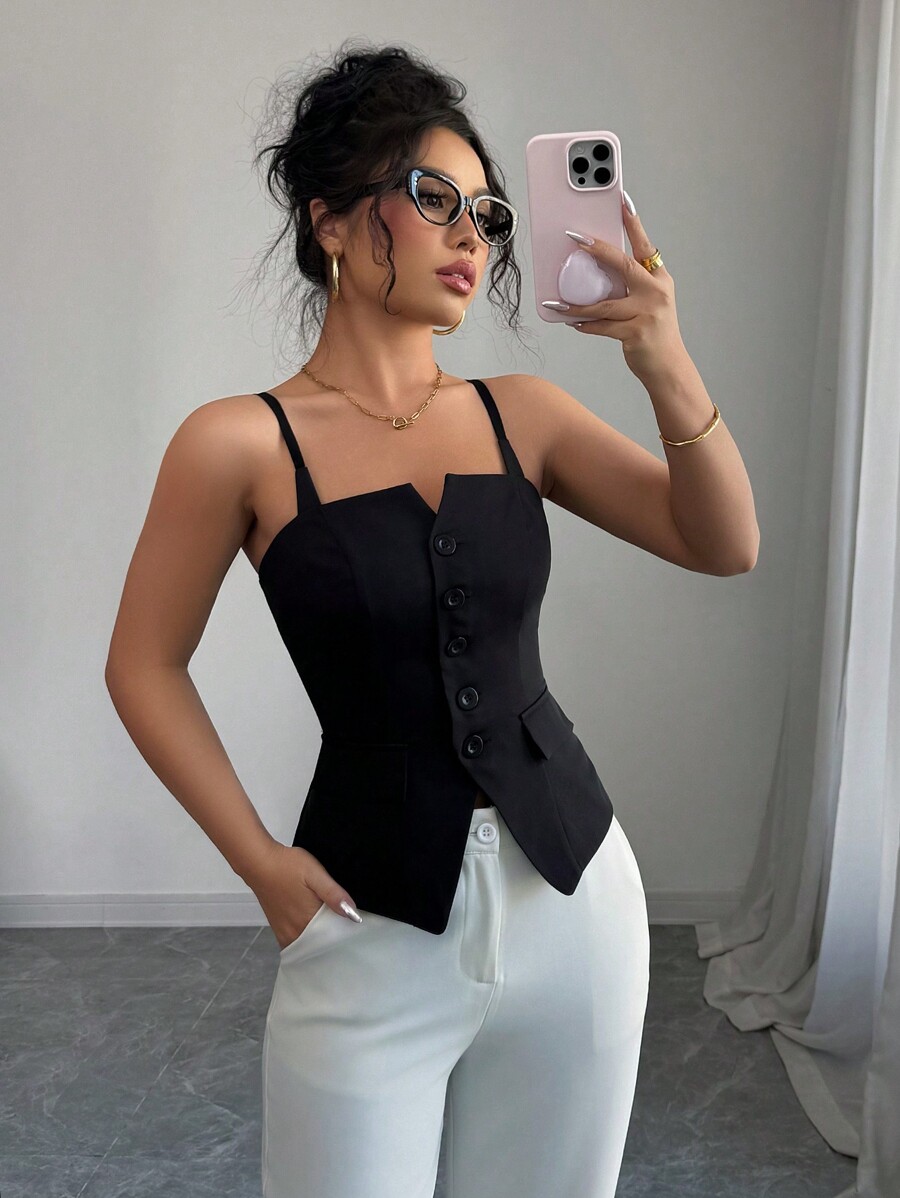 Elenzga Women's Elastic Adjustable Strap Fitted A-Line Hem Slit ...