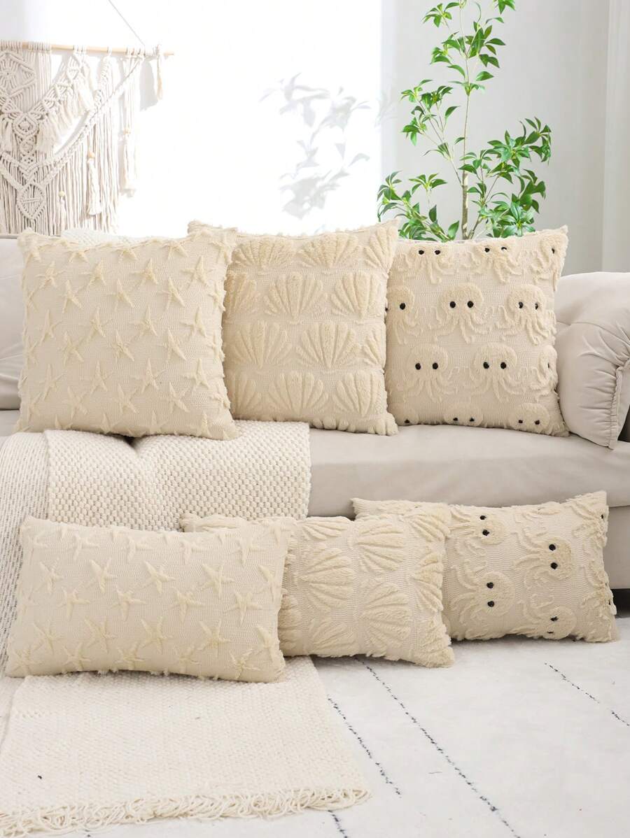 Decorative Pillow Cover, Shell Plush Quilted Embroidery, For Living ...