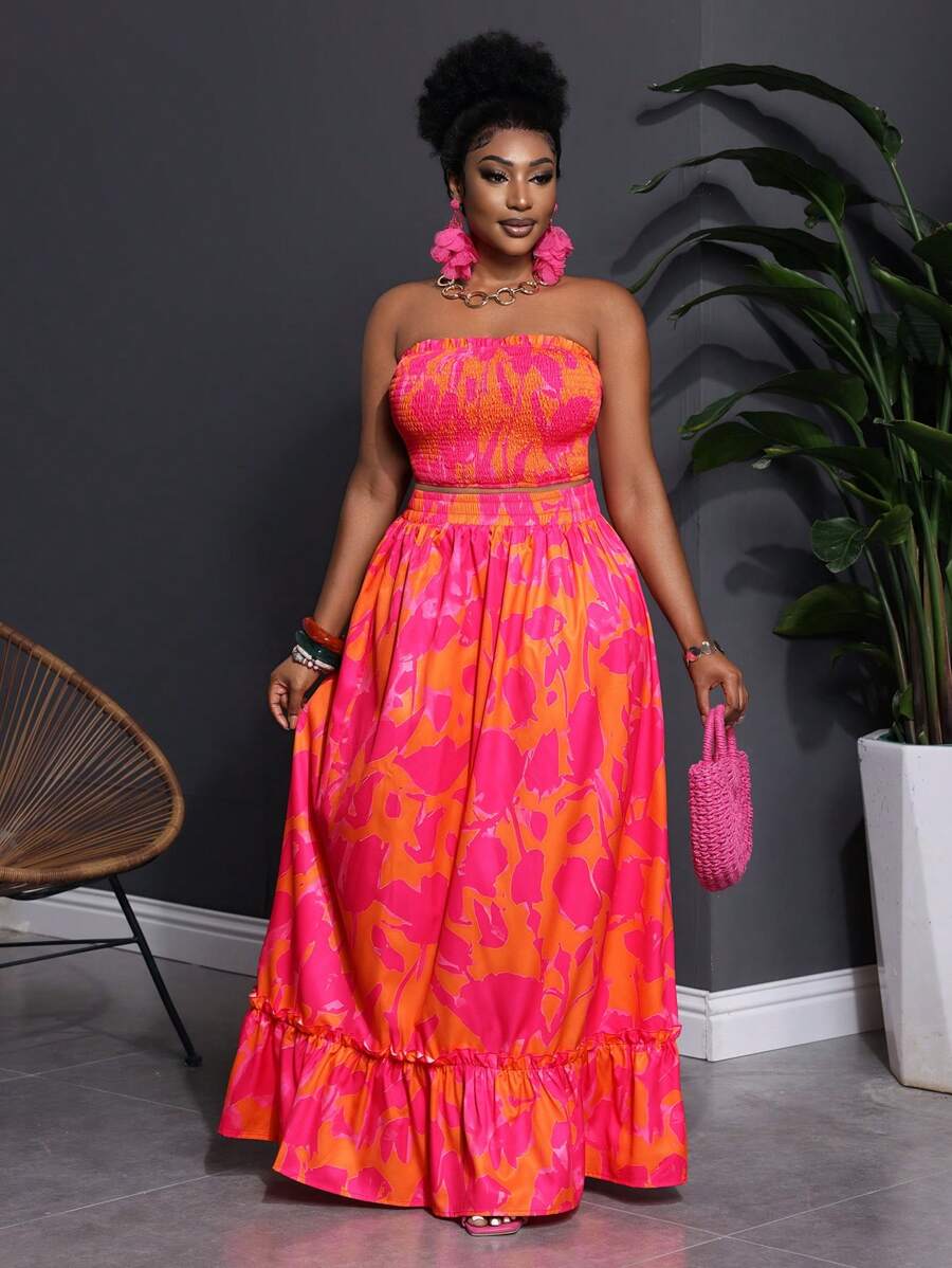 Slaydiva New 2025 Plus Vacation & Casual & Sexy Women Plus Size Summer Floral Print Elastic Tube ...