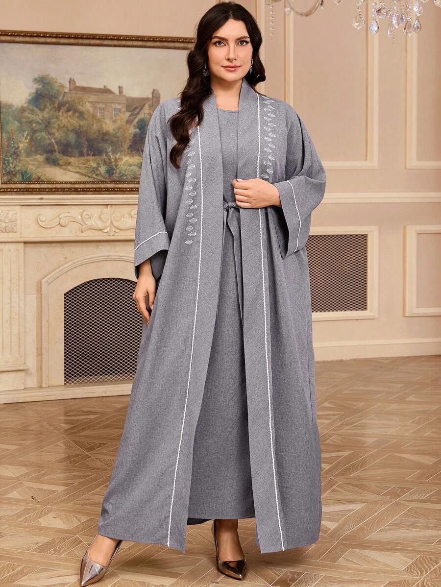 SHEIN Najma Ensemble abaya arabe avec veste longue et robe à broderie ...