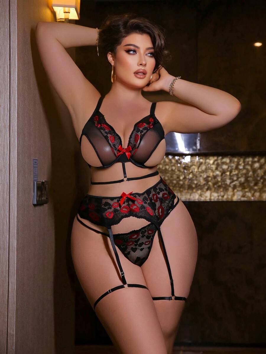 Seduluxe Set di lingerie sexy taglie forti (include top, reggicalze e perizoma) - 3 pezzi ...