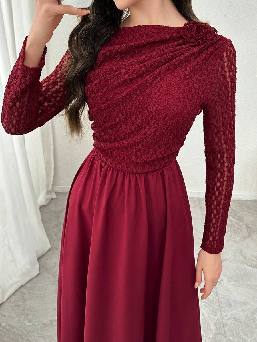 SHEIN Modely Women's Long Mesh Jacquard Splice Stereoscopic Floral Long ...