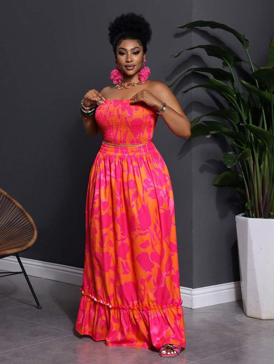 Slaydiva New 2025 Plus Vacation & Casual & Sexy Women Plus Size Summer Floral Print Elastic Tube ...