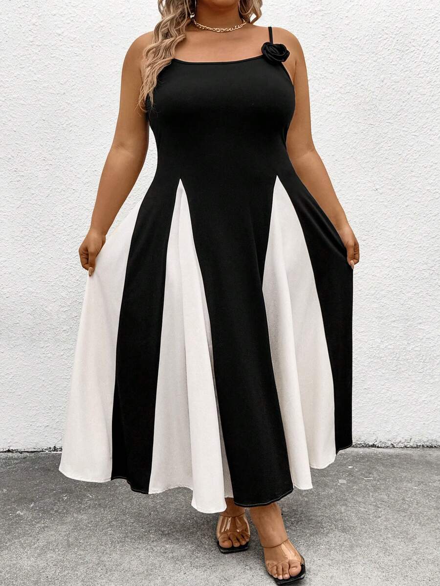 SHEIN CURVE+ Plus Size Summer Romantic Colorblock Waist Cinched Dress ...
