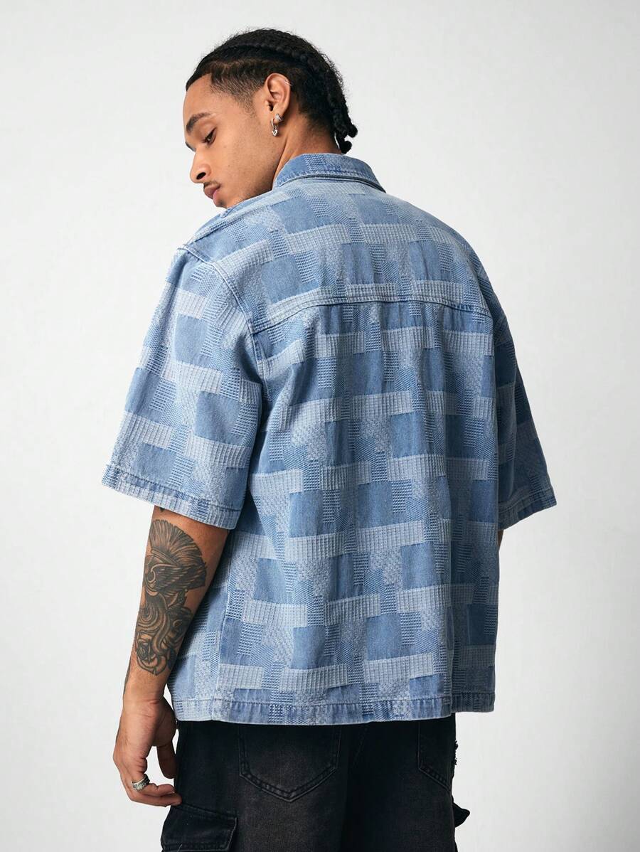 ROMWE Men's Boxy Fit Contrast Texture Short Sleeve Denim Top | SHEIN EUR