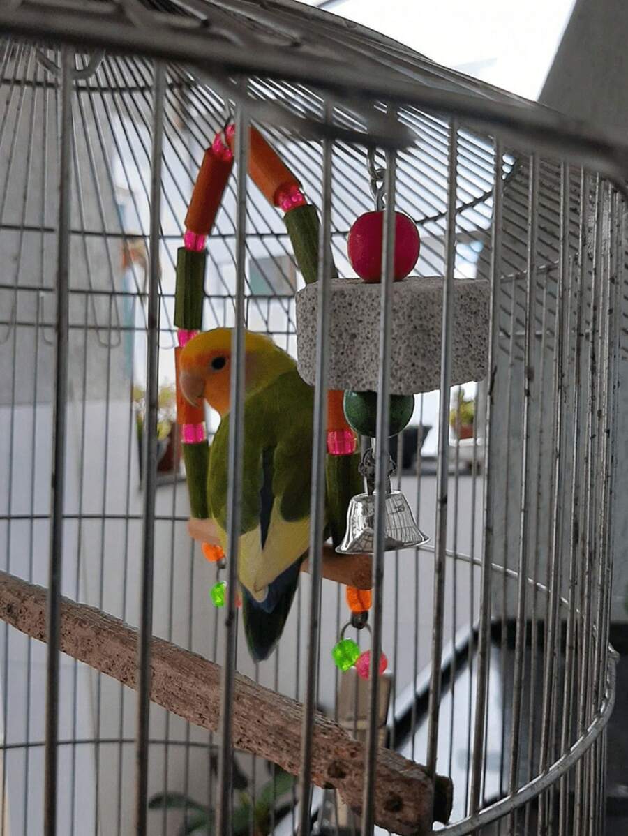 1pc Multi-Color Parrot Beak Grinding Calcium Stone With Bell Cage Toy ...