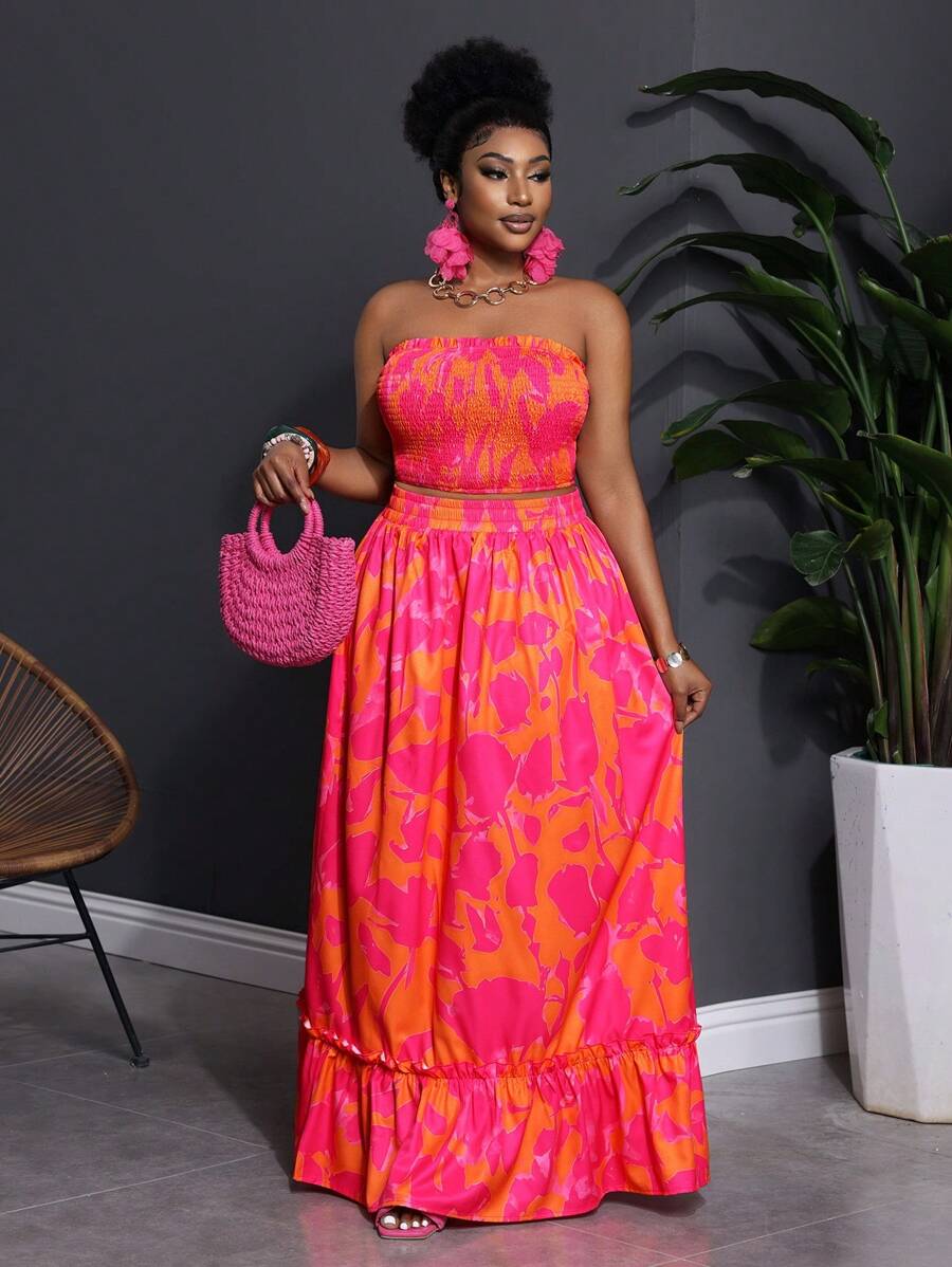 Slaydiva New 2025 Plus Vacation & Casual & Sexy Women Plus Size Summer Floral Print Elastic Tube ...