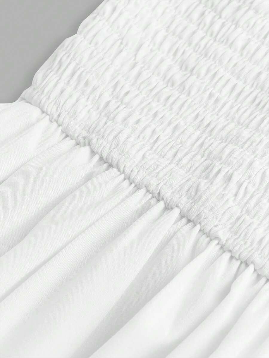 Tween Girl Fitted Elegant Elegant Spaghetti Strap Ruffled Waist Binding ...