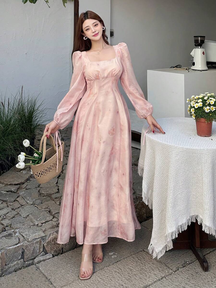 DAZY Women's Chiffon Floral Print Mid-Length Dress For Spring & Summer, Suitable For First Date ...