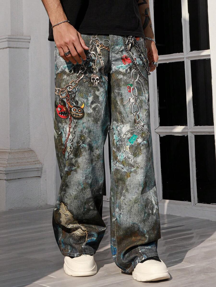 ROMWE Men's Full Print Pocketed Loose Baggy Jeans | SHEIN USA